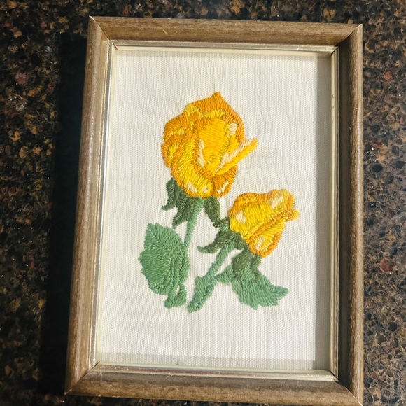 Art | Vintage Framed Yellow Rose Embroidery Art 5x7 | Poshmark